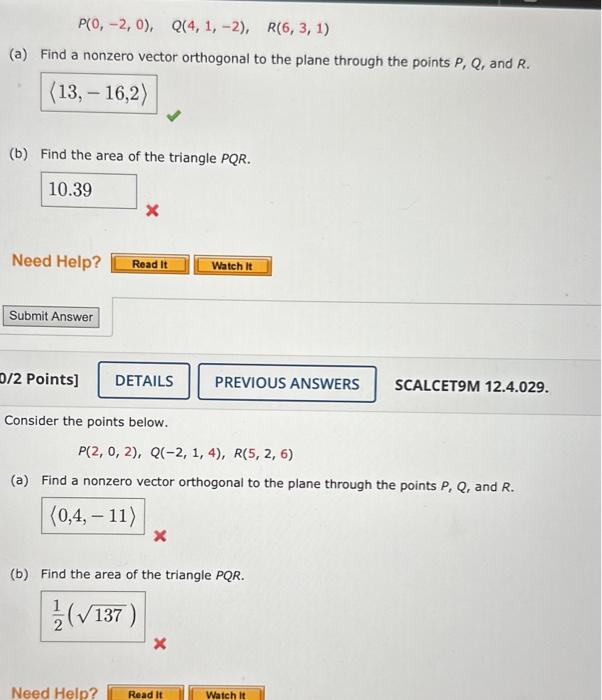 Solved (a) Find a nonzero vector orthogonal to the plane | Chegg.com
