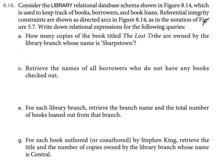 Solved 818 Consider The Library Relational Database Schema 6733