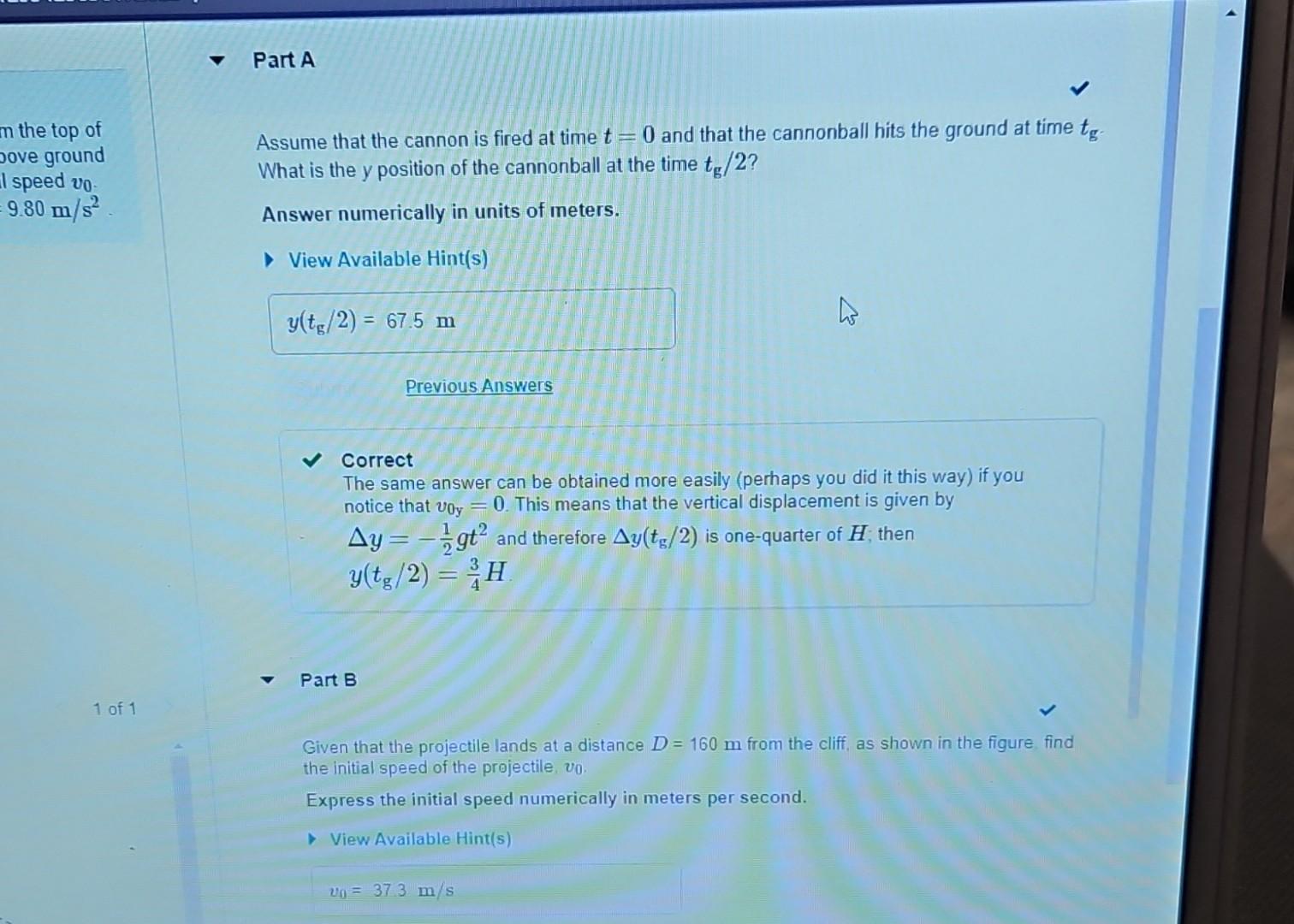 Solved What is the y position of the cannonball when it is | Chegg.com