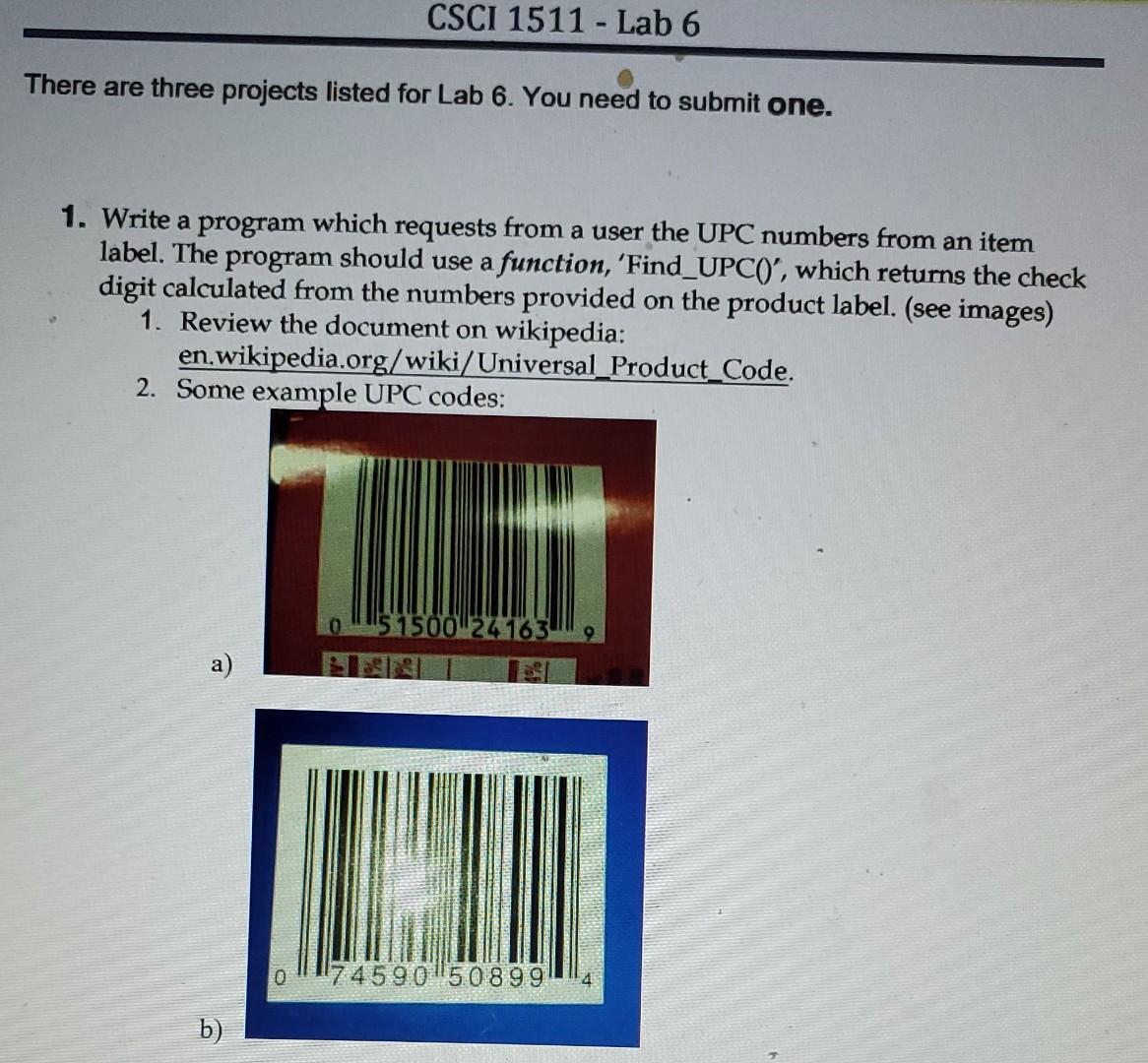 Solved CSCI 1511 - Lab 6 There are three projects listed for | Chegg.com