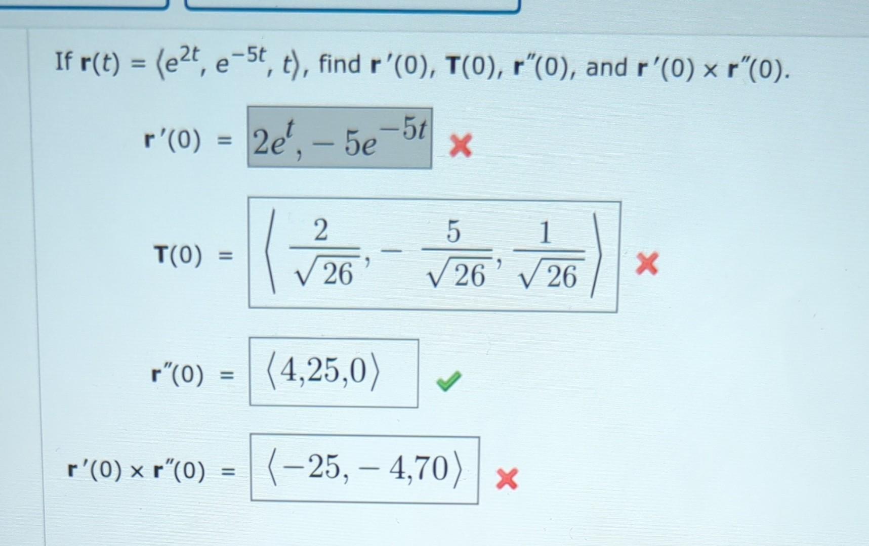 Solved If r(t)= e2t,e−5t,t , find r′(0),T(0),r′′(0), and | Chegg.com