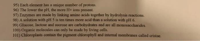 Solved 95) Each element has a unique number of protons. 96) | Chegg.com
