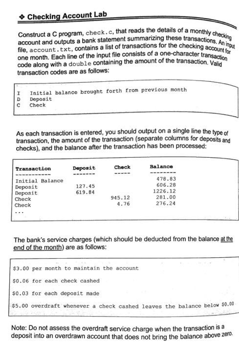 Solved Checking Account Lab monthly checking ansactions. An | Chegg.com