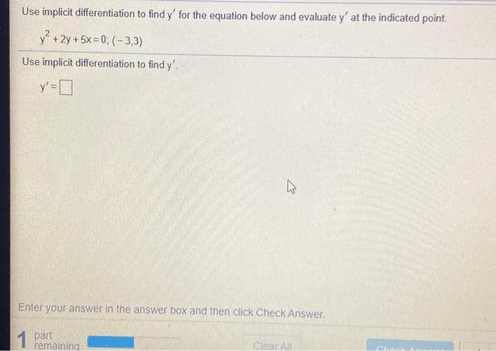 Solved Use implicit differentiation to find y' for the | Chegg.com
