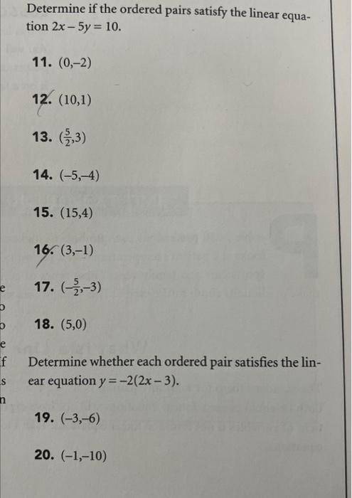 Solved Determine If The Ordered Pairs Satisfy The Linear