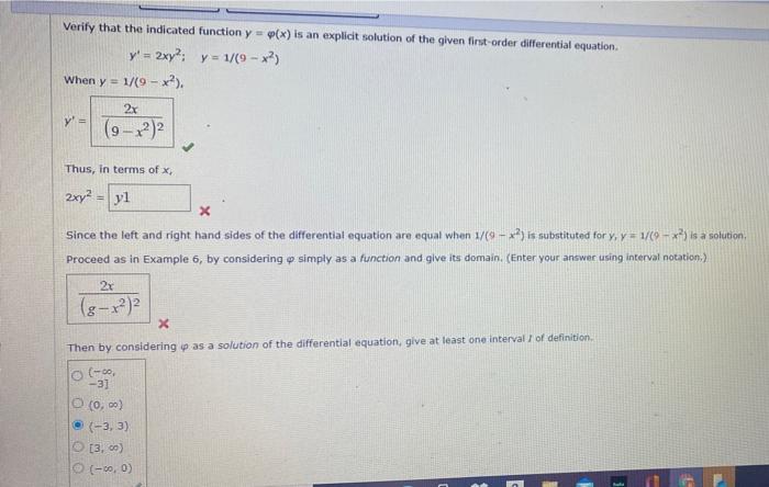 Solved Verify That The Indicated Function Y X Is An