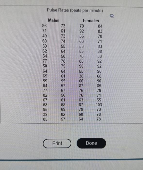 Solved Pulse Rates Pulse Rates (beats per minute) | Chegg.com