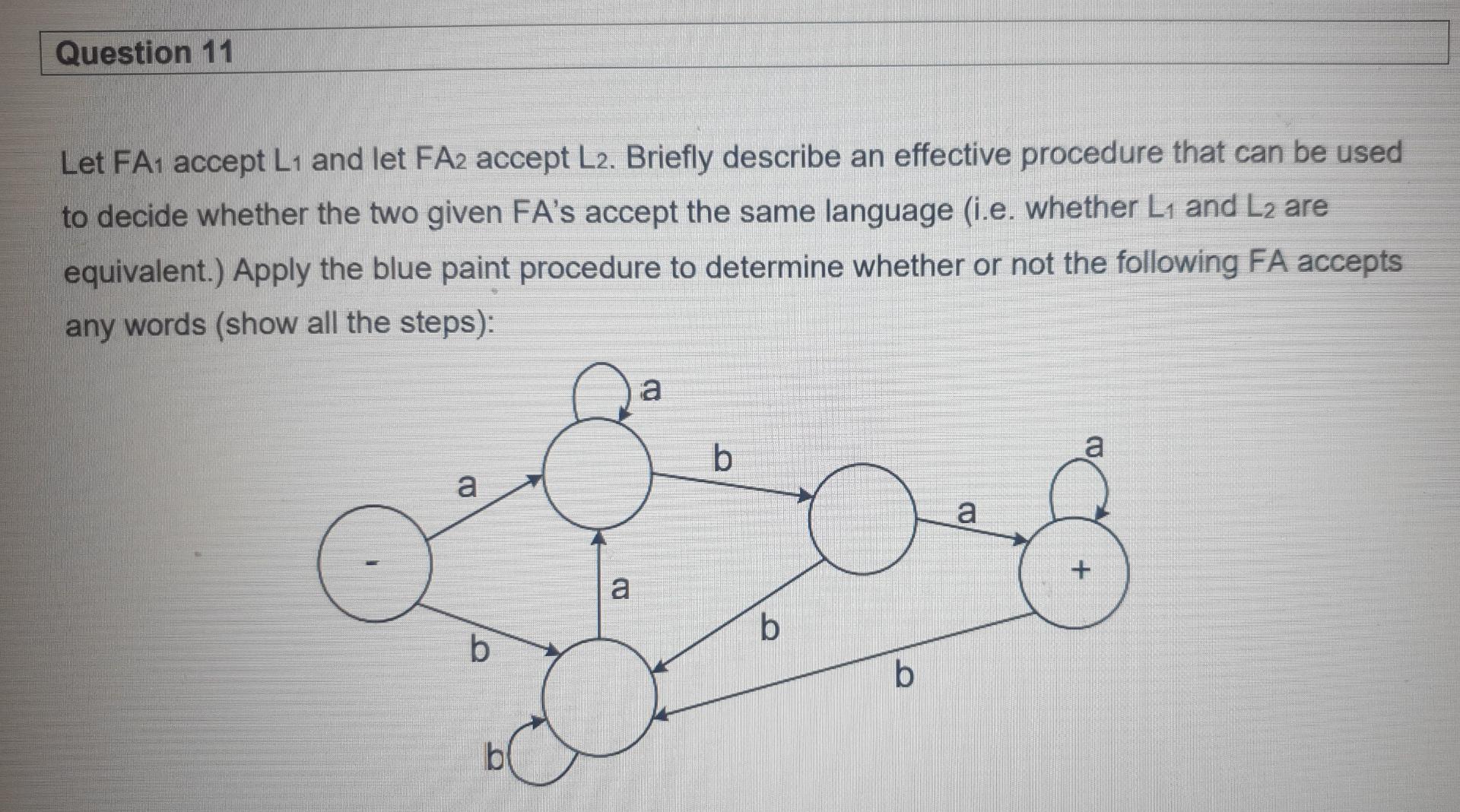Solved Question 11 Let FA1 accept L1 and let FA2 accept L2. | Chegg.com