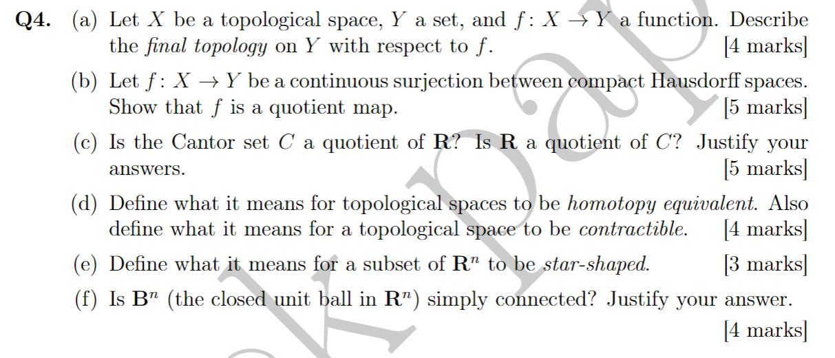 Solved Q4. (a) ﻿Let x ﻿be a topological space, Y ﻿a set, and | Chegg.com