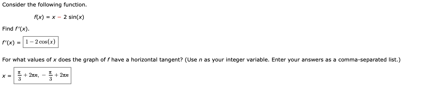 Solved Consider the following function.f(x)=x-2sin(x)Find | Chegg.com