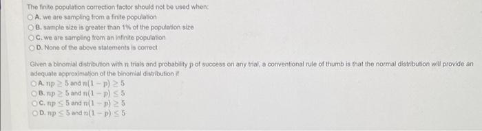 Solved The Finite Population Correction Factor Should Not Be