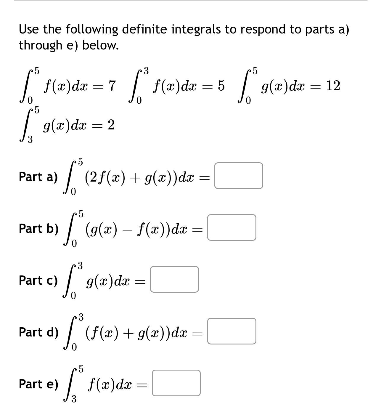 Solved Use the following definite integrals to respond to | Chegg.com