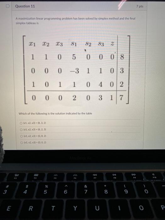 Solved Question 11 7 Pts A Maximization Linear Programming 