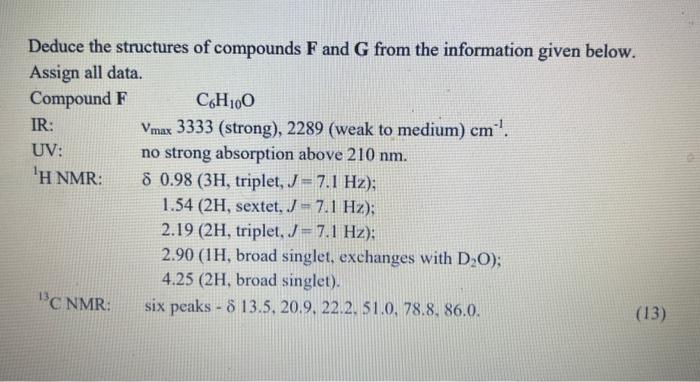 Solved Deduce the structures of compounds F and G from the | Chegg.com