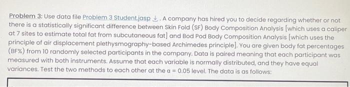 Solved Problem 3: Use data file Problem 3 Student.jasp ₫. A | Chegg.com