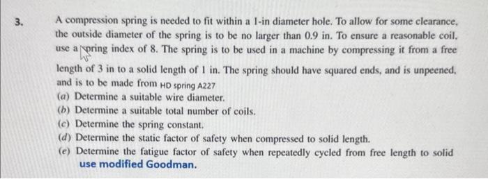 Solved A compression spring is needed to fit within a I-in | Chegg.com