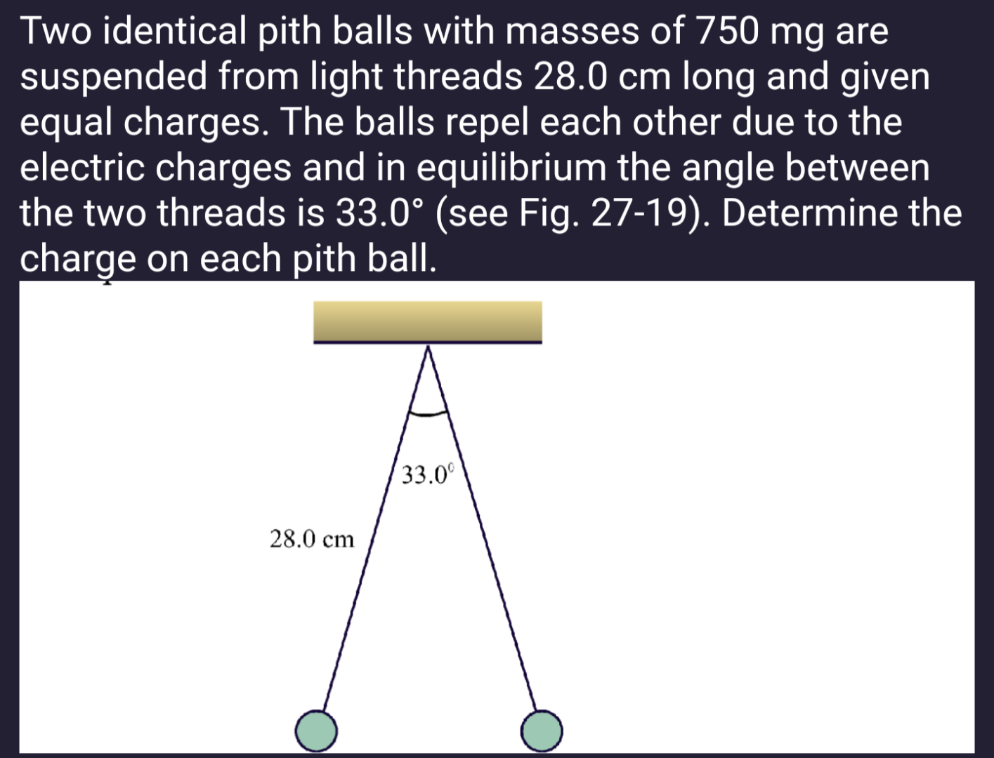 Solved Two identical pith balls with masses of \\( 750 | Chegg.com