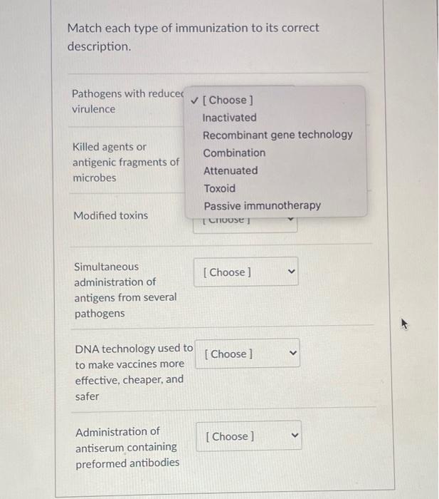 Solved Match each type of immunization to its correct | Chegg.com