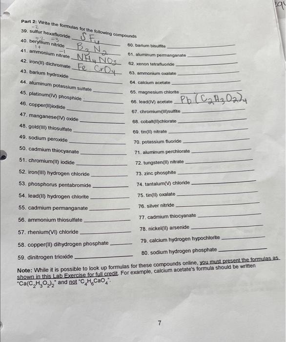 Solved 40. beryllium nitride 60. barium bisulfhe 41. 41. | Chegg.com