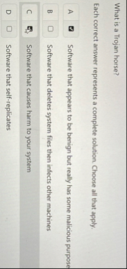 Solved What is a Trojan horse?Each correct answer represents | Chegg.com