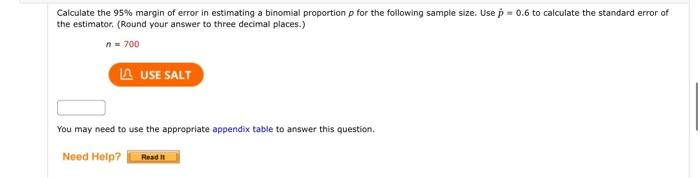Solved Calculate the 95% margin of error in estimating a | Chegg.com