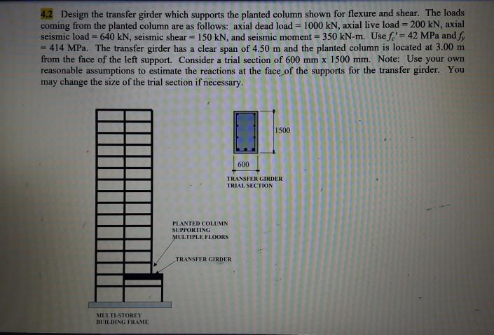 4.2 Design the transfer girder which supports the | Chegg.com