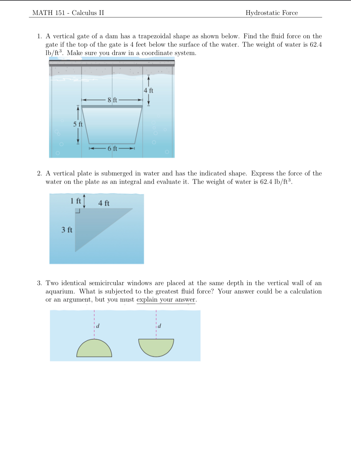 Solved MATH 151 - ﻿Calculus IIHydrostatic ForceA vertical | Chegg.com