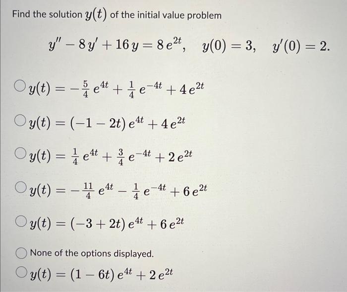 Solved Find the solution y(t) of the initial value problem | Chegg.com