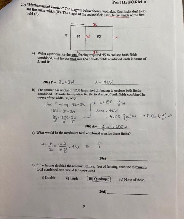 Solved 20) "Mathematical Farmer" The diagram below shows two | Chegg.com