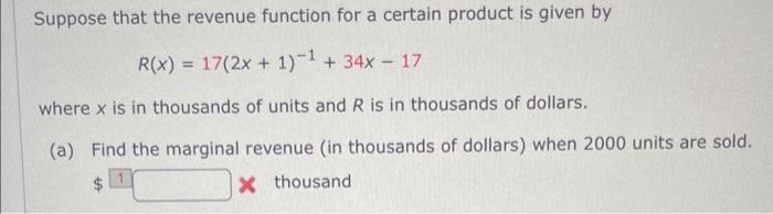 Solved Suppose that the revenue function for a certain | Chegg.com
