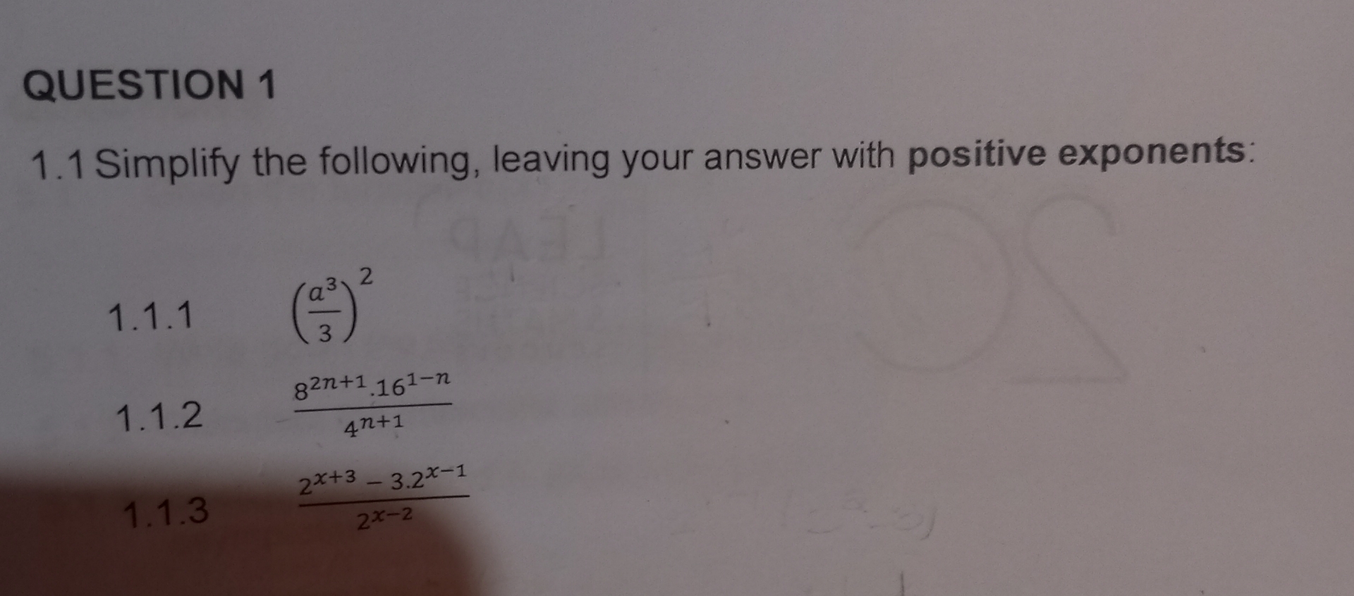 Solved QUESTION 11.1 ﻿Simplify the following, leaving your | Chegg.com