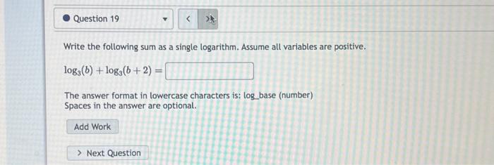 Solved Write The Following Sum As A Single Logarithm Assume