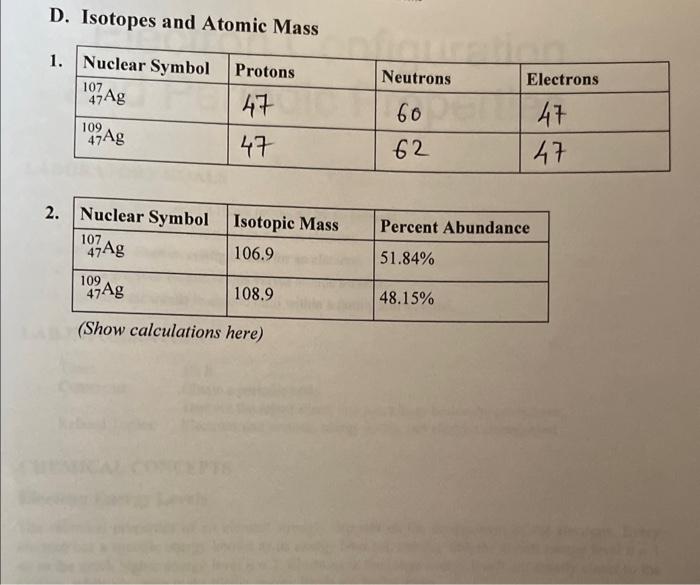 Solved (Show calculations here)D. Isotopes and Atomic Mass | Chegg.com