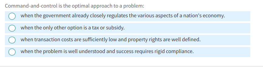 Solved Command-and-control is the optimal approach to a | Chegg.com