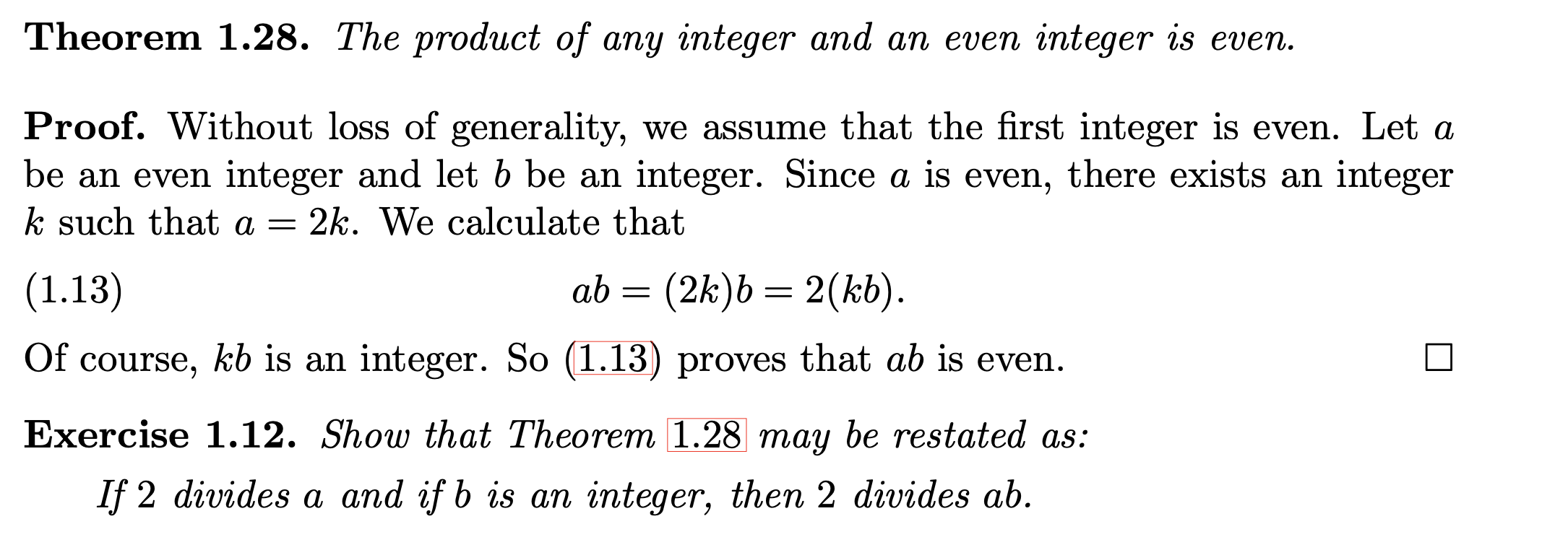 Solved Theorem 1.28. ﻿The product of any integer and an even | Chegg.com
