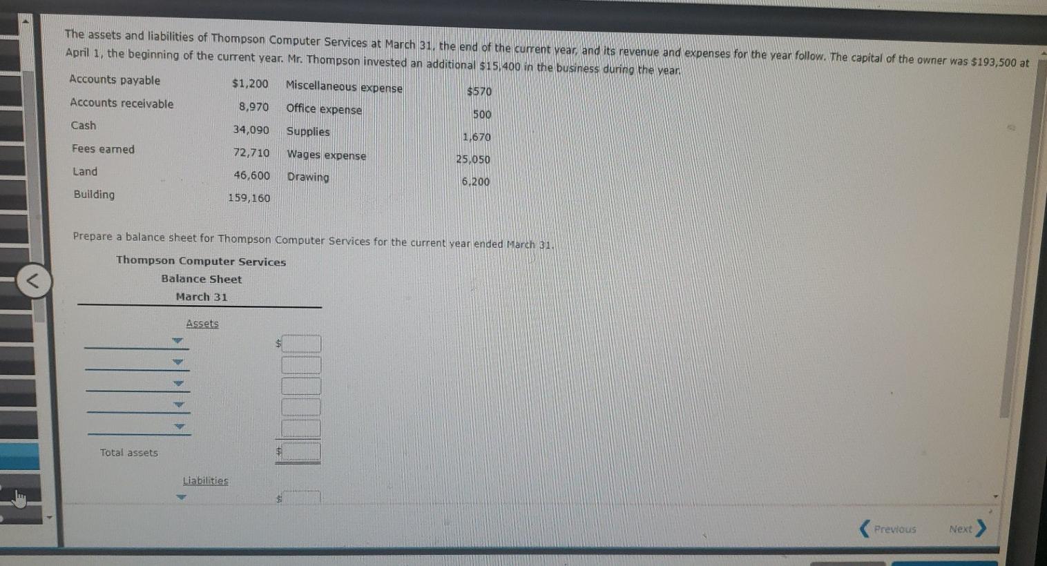 Solved The assets and liabilities of Thompson Computer | Chegg.com