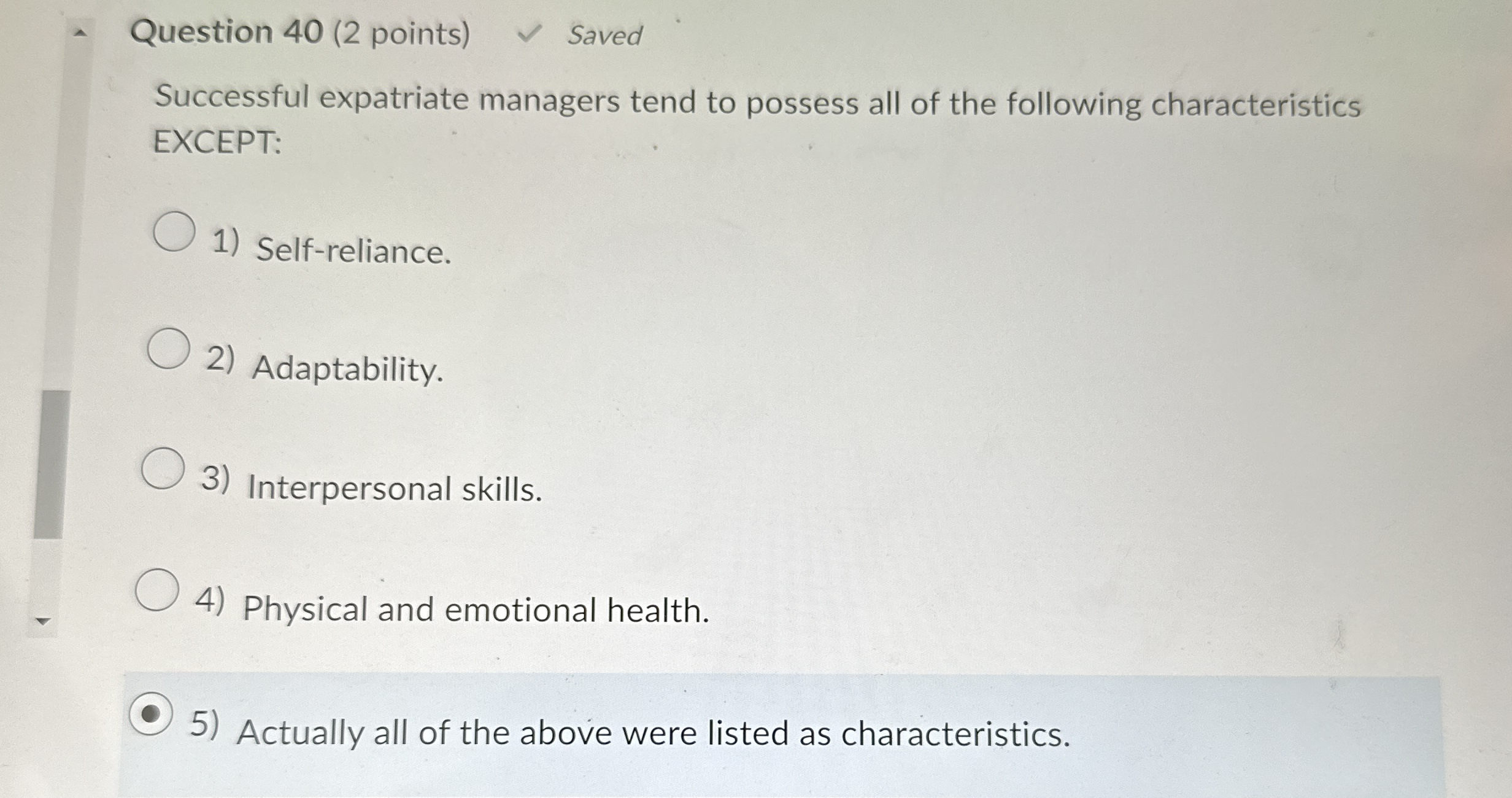 Solved Question 40 (2 points) SavedSuccessful expatriate | Chegg.com Solved Question 40 (2 points) SavedSuccessful expatriate | Chegg.com