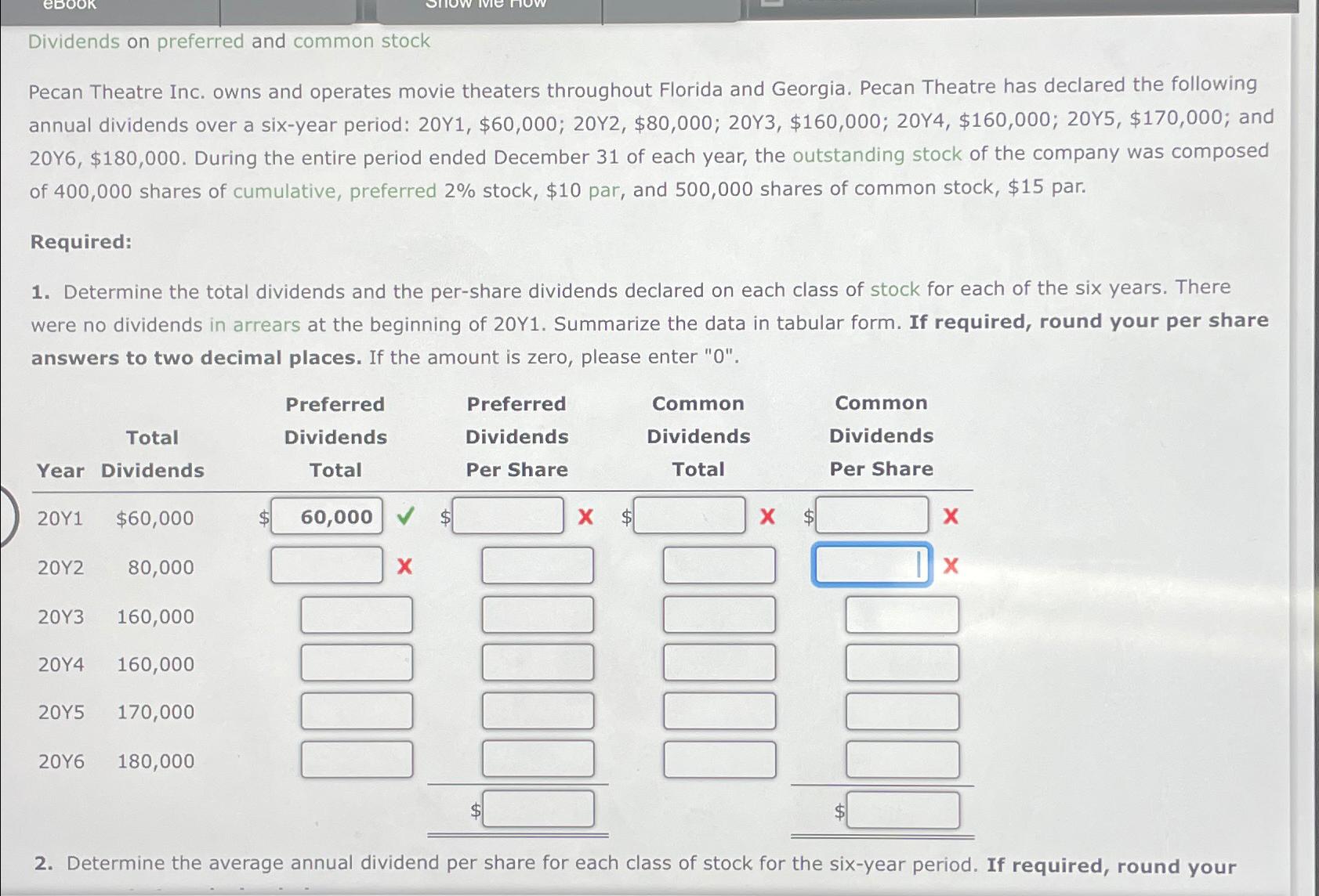 Solved Dividends on preferred and common stockPecan Theatre | Chegg.com