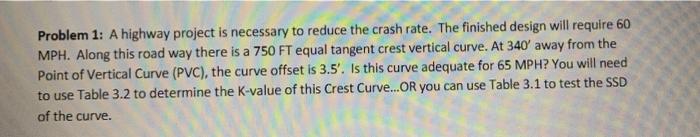 Problem 1: A highway project is necessary to reduce | Chegg.com