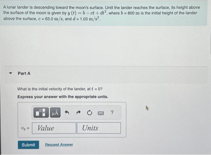 Solved A lunar lander is descending toward the moon's | Chegg.com