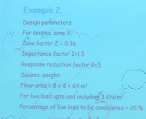 Solved Example 2. Design parameters For seismic zone V. | Chegg.com