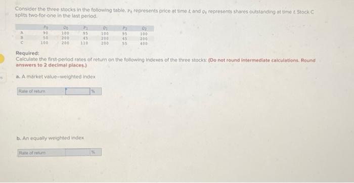 Solved es Consider the three stocks in the following table. | Chegg.com