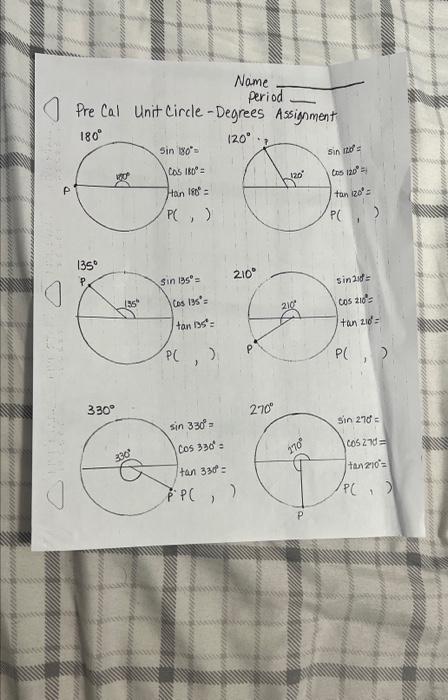 Solved Pre Cal Unit Circle-Degrees Assignment | Chegg.com