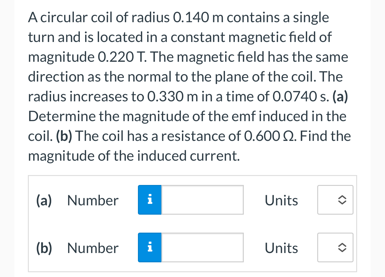 Solved A circular coil of radius 0.140 ﻿m contains a | Chegg.com