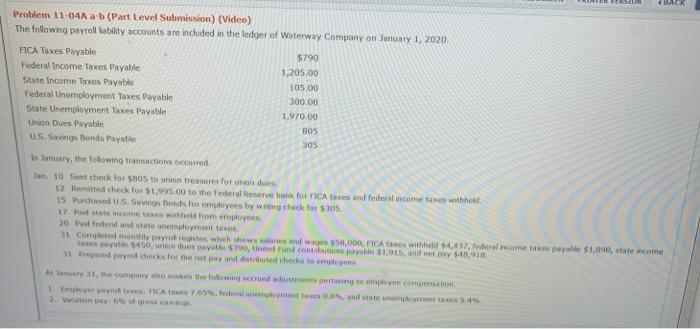 Solved ERVASION BACK Problem 11.04A a b (Part Level | Chegg.com