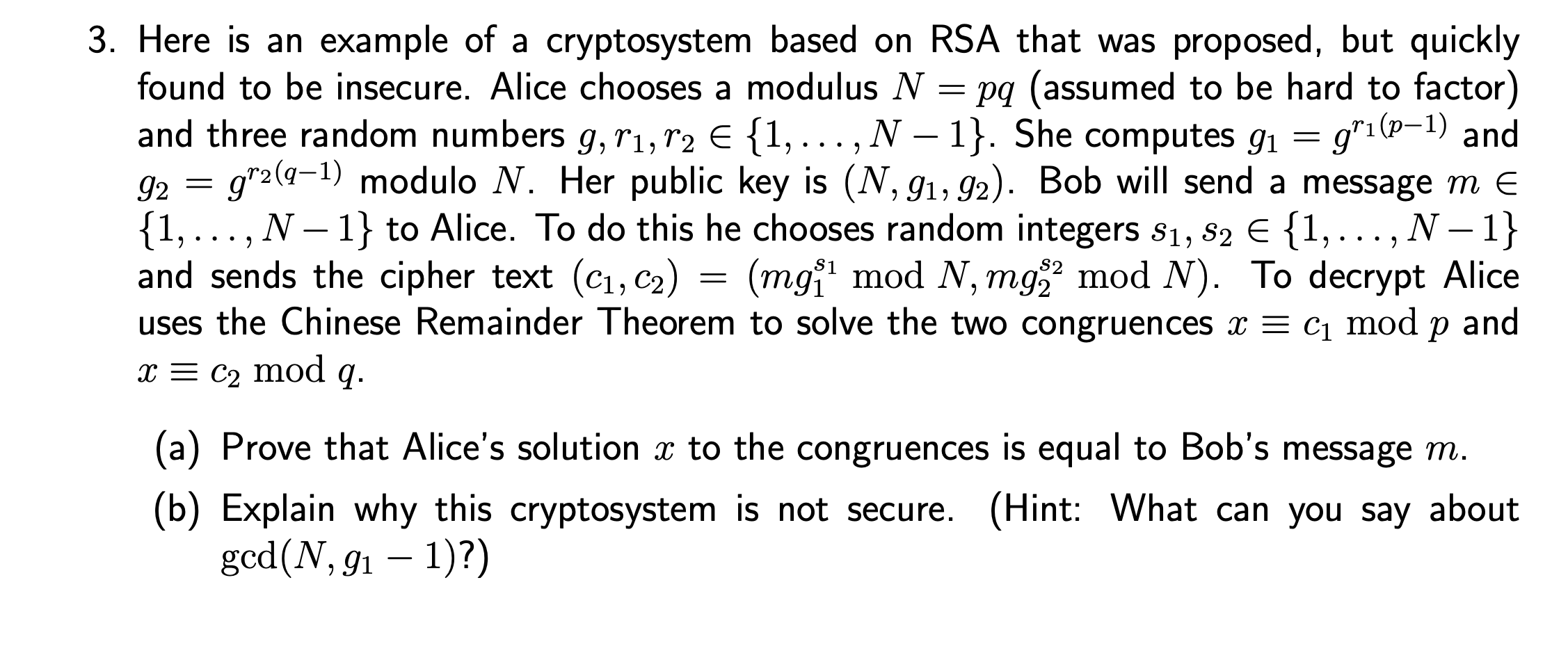 Solved Here is an example of a cryptosystem based on RSA | Chegg.com