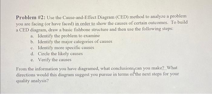 Solved Problem #2: Use the Cause-and-Effect Diagram (CED) | Chegg.com