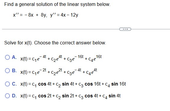 Solved Find a general solution of ﻿the linear system | Chegg.com