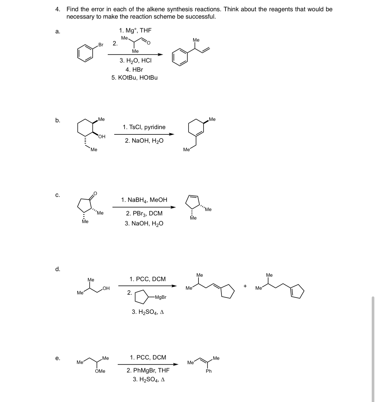 Solved Find the error in each of the alkene synthesis | Chegg.com