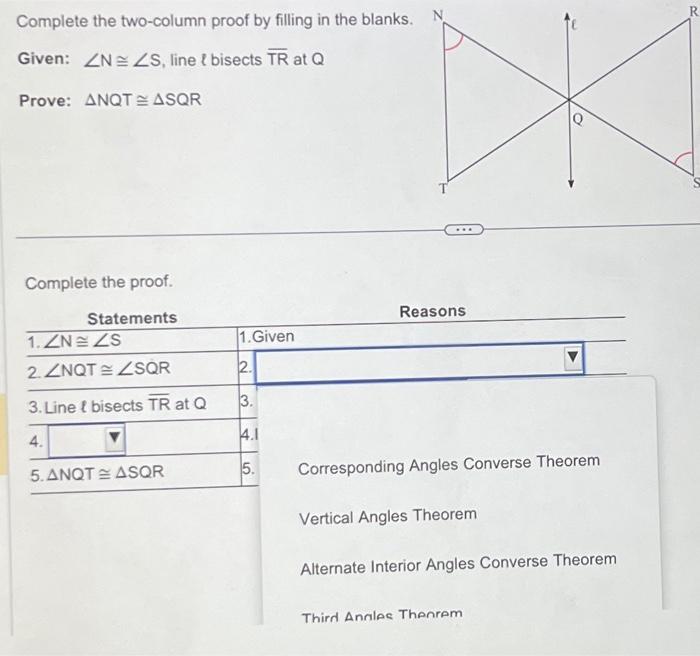 Solved Complete The Two Column Proof By Filling In The 